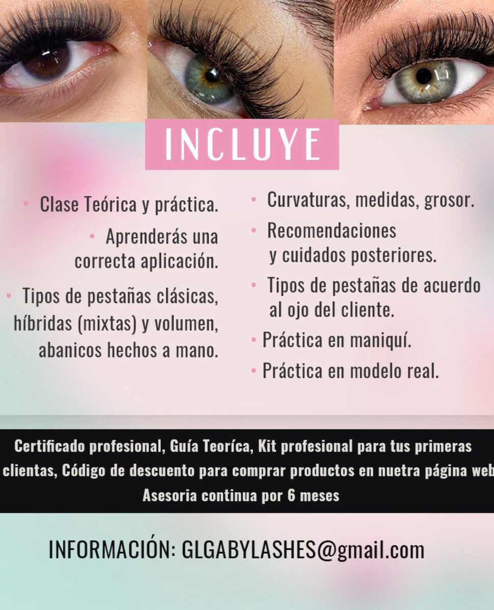 Curso de extensiones de pestañas ( clásicas , híbridas, volumen ) – Gaby Lashes inc